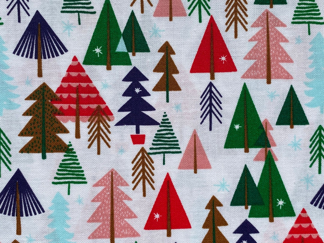 Retro Mid-century Modern Winter Trees Designer Novelty Holiday Fabric ...
