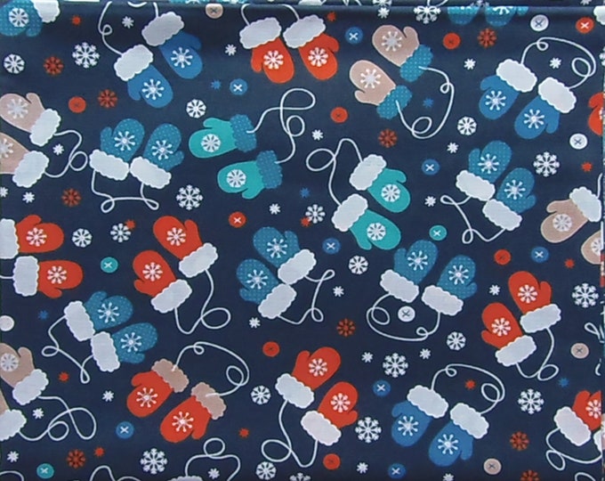 Mittens & Snowflakes Holiday Snow Fun Novelty Christmas Fabric 100% ...