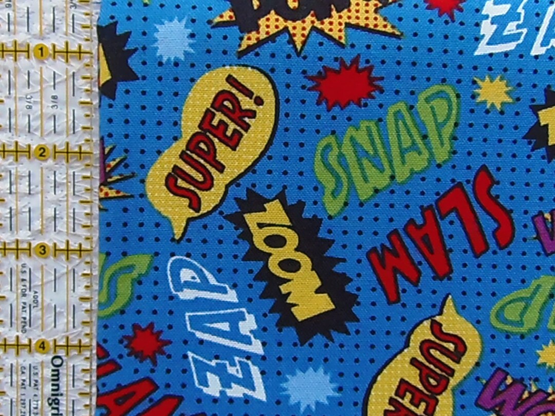 Comic Strip Super Hero Action Words Designer Novelty Exclusive Fabric ...