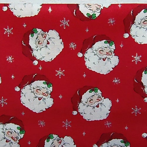 Vintage Santa Fabric Hi Santa Red Small Size by Parisbebe | Etsy