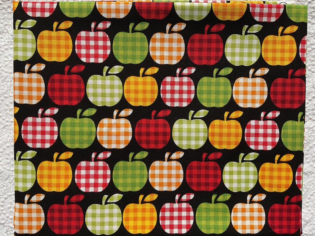 Gingham Apples Fruit Orchard Designer Novelty Exclusive Fabric 100% ...