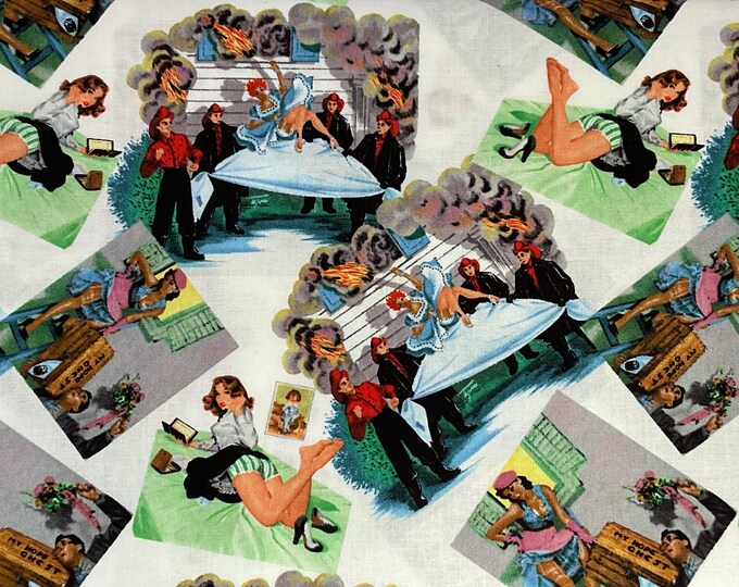 Retro Pin up Poster Girls & Firefighters Springmaid Designer Vintage ...