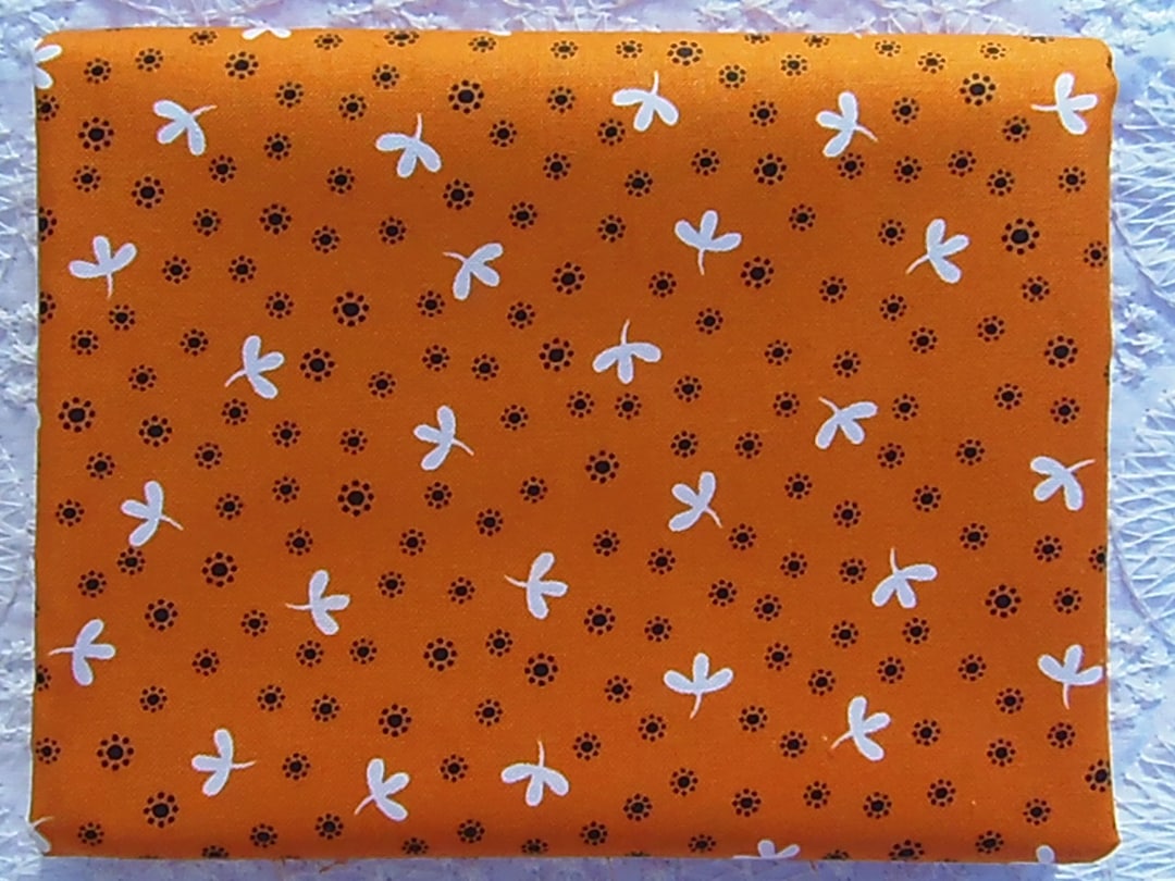 1930's Vintage Reproduction Orange Floral Leaves Designer Retro Fabric ...