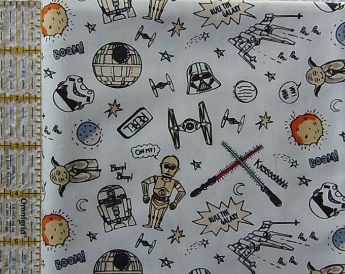 Star Wars Yoda R2-D2 C3P0 Rebel Icons Phrases Kawaii Designer Fabric ...