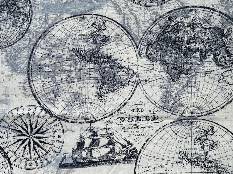 Map of the World Ship Art Science Cartography Education David - Etsy