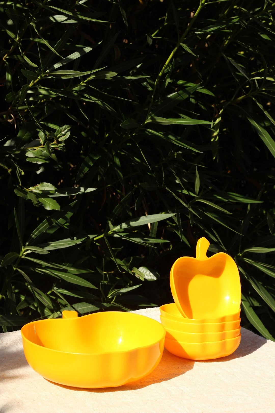 Vintage 70's Apple Shaped Yellow Plastic BASF Luran Large Bowl & 5 ...