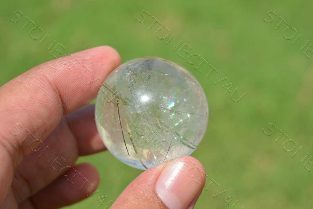 Golden Rutile With Beautiful Rainbow Mini Sphere Crystal, Healing Stone ...
