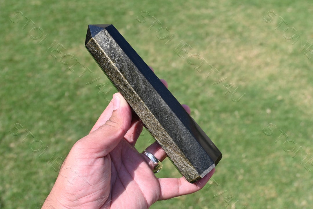 Gorgeous Golden Sheen Obsidian Huge 8 Faceted Tower/obelisk With ...