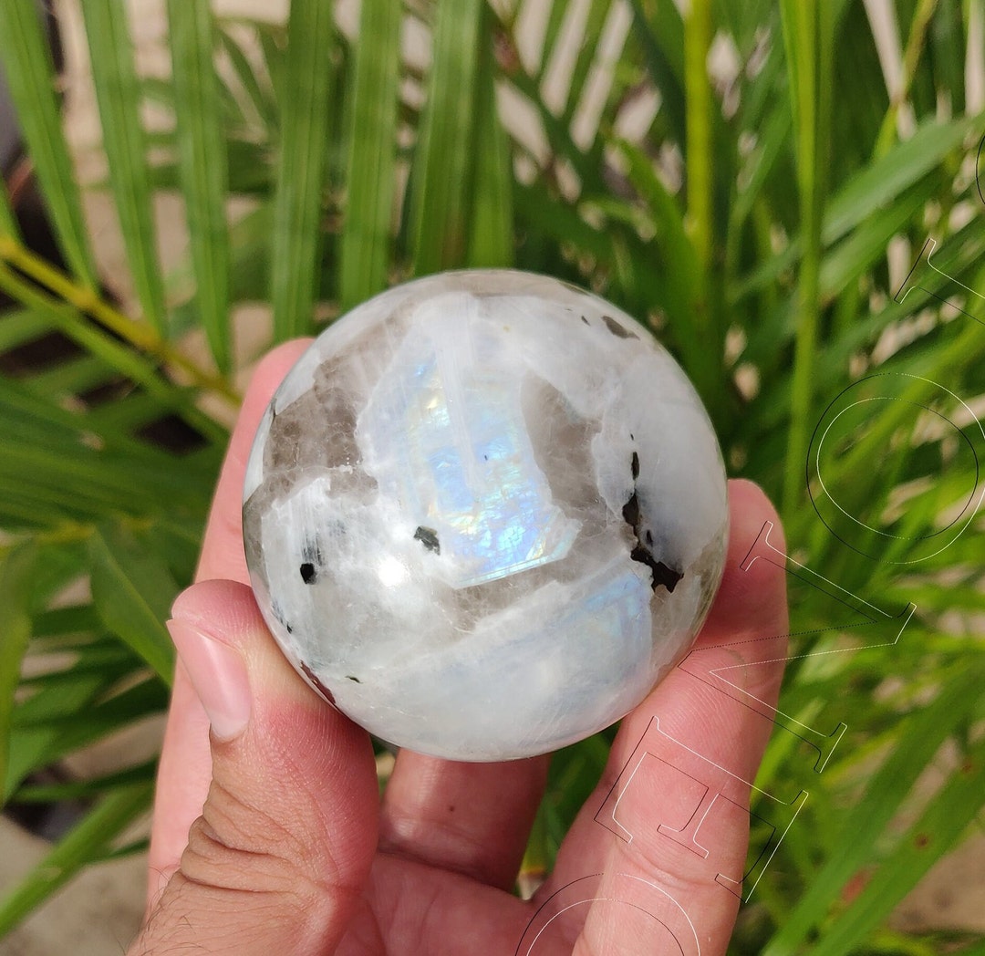 Rainbow Moonstone Sphere With Wooden Ring Stand Spiritual Reiki Healing ...