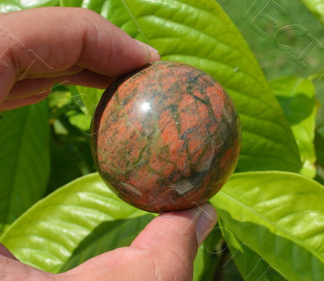 Unakite Sphere With Wooden Ring Stand Crystal, Healing Stone ...