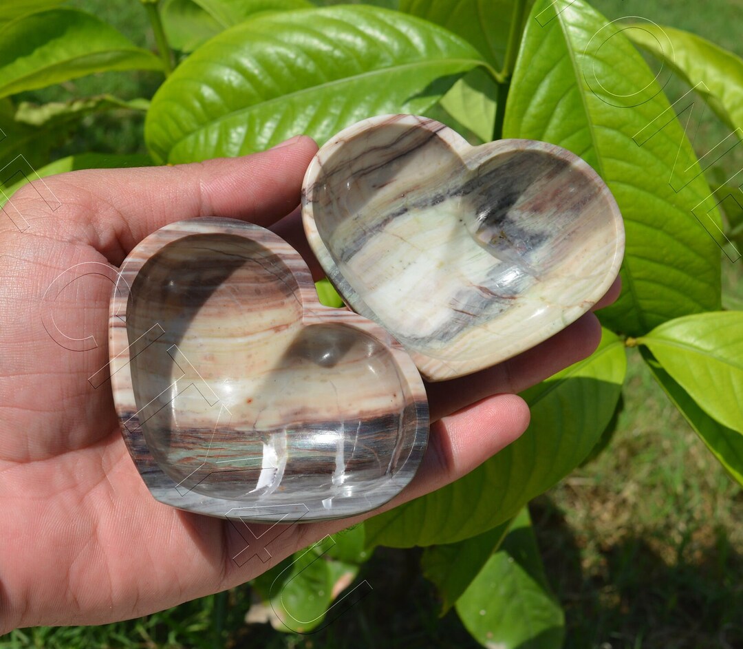 Banded Serpentine 2.9 Inch Heart Shape Crystal Bowl, Hand-carved ...