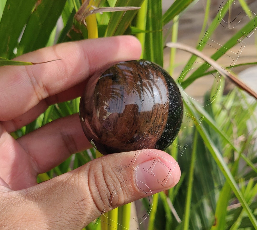 Orange Obsidian Sphere With Wooden Ring Stand Spiritual Reiki Healing ...