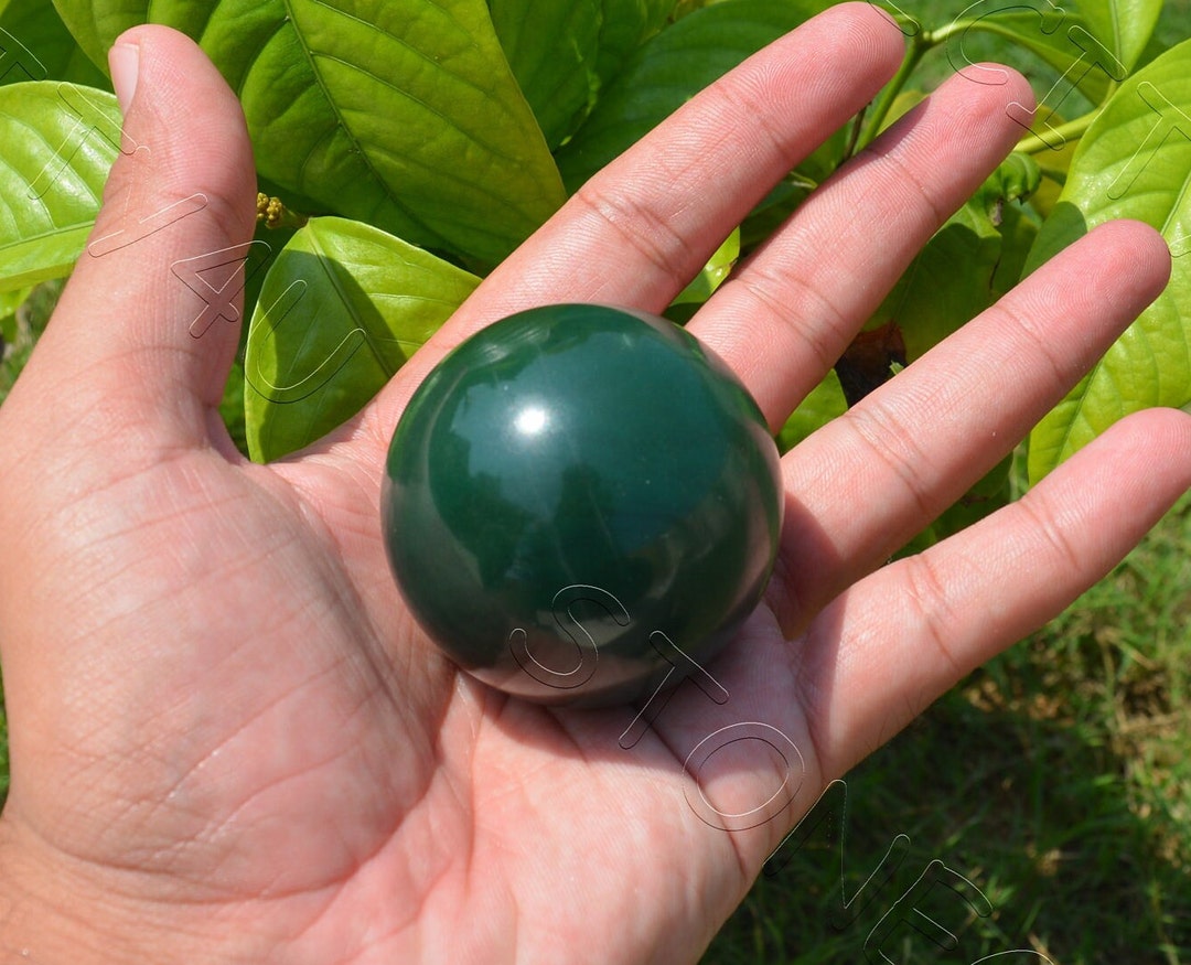 Green Jade Sphere From India With Wooden Ring Stand Spiritual Reiki ...
