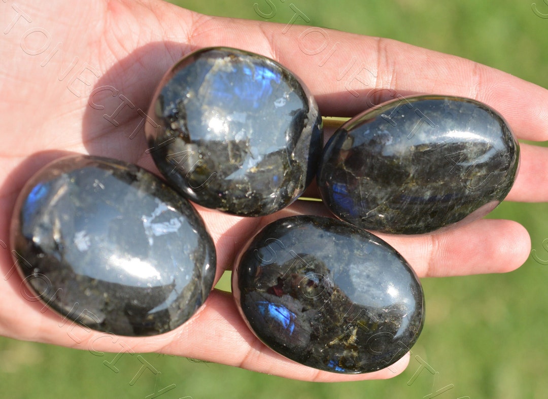 Larvikite With Blue Flash Palm Stone Crystal, Healing Stone, Meditation ...