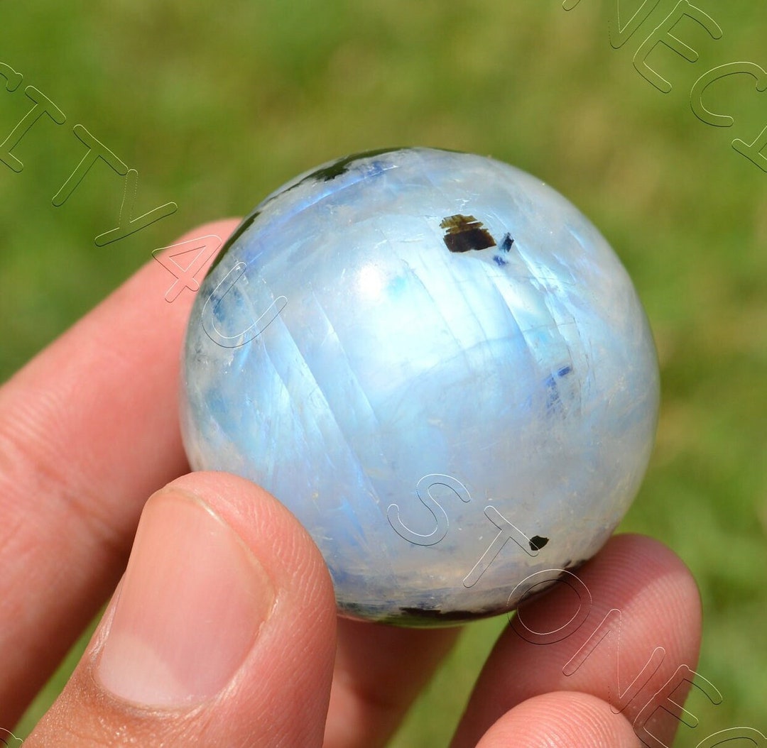 Rainbow Moonstone Mini Sphere With Wooden Ring Stand Spiritual Reiki ...