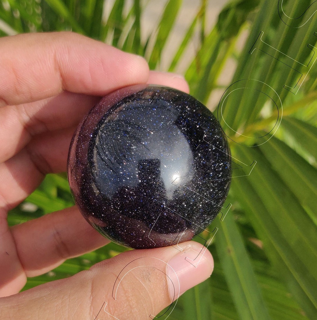 Blue Goldstone Sphere With Wooden Ring Stand Spiritual Reiki Healing ...