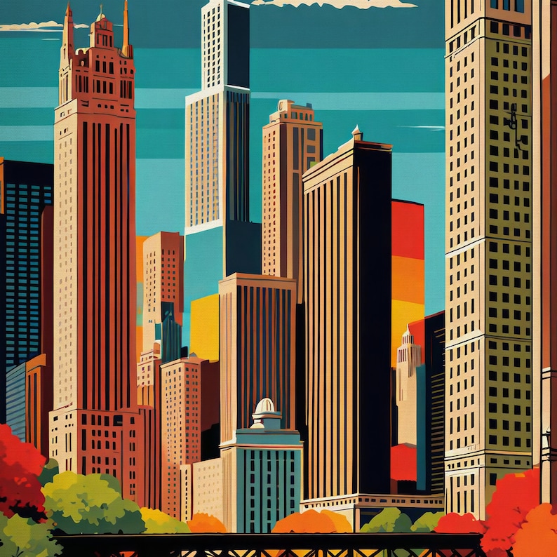 Retro Chicago Wall Art Print, Vintage Wall Art, Printable Wall Art ...