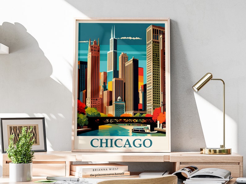 Retro Chicago Wall Art Print, Vintage Wall Art, Printable Wall Art ...