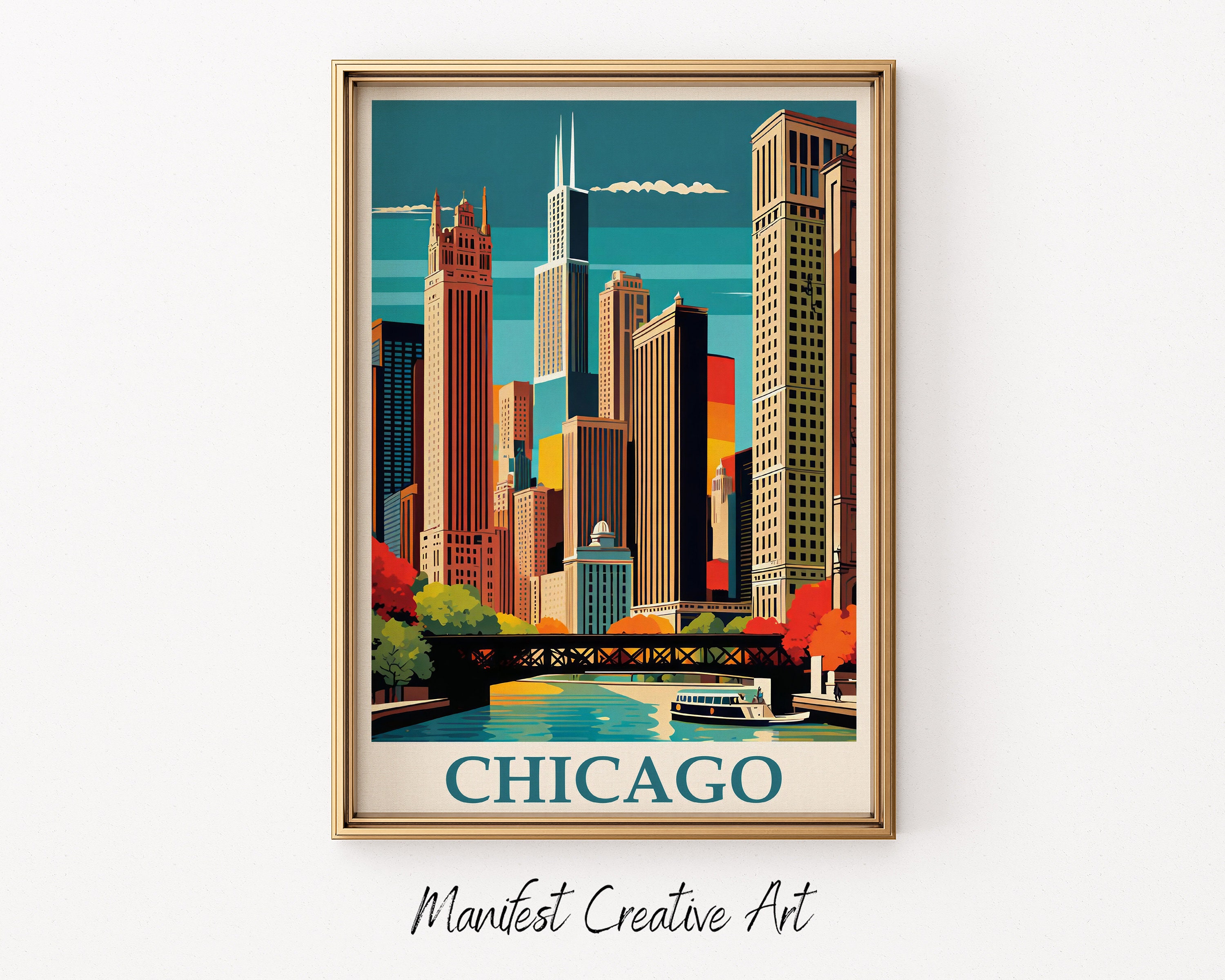Retro Chicago Wall Art Print, Vintage Wall Art, Printable Wall Art ...