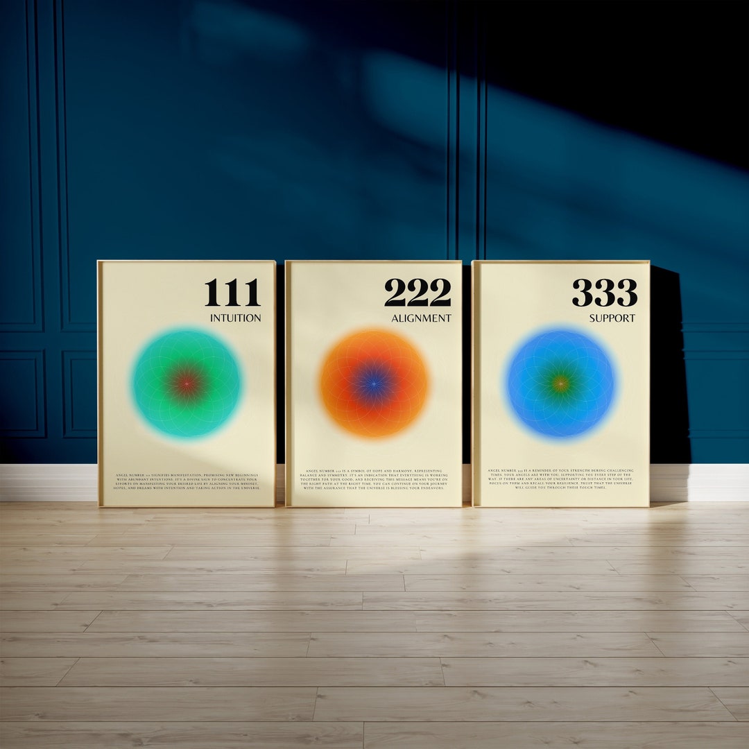 Set of 3 Angel Numbers Aura Poster Print (digital Print) | Home Wall ...