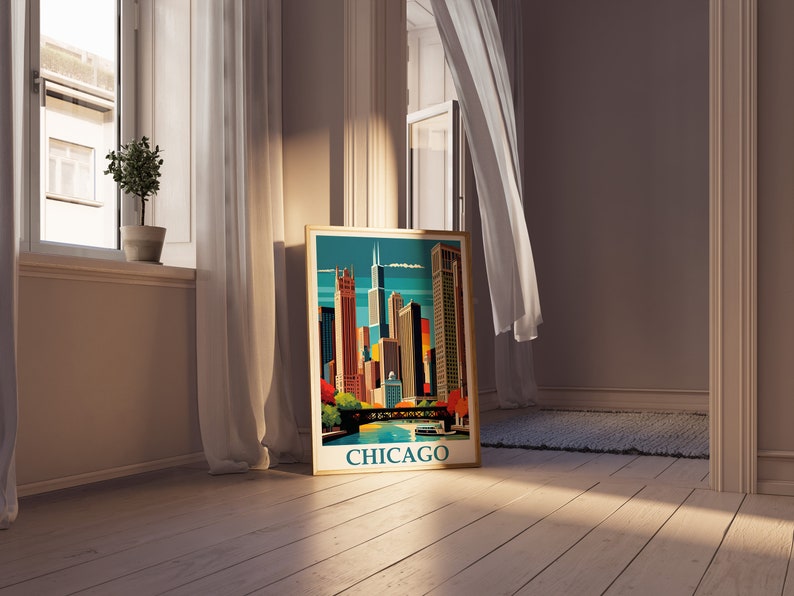 Retro Chicago Wall Art Print, Vintage Wall Art, Printable Wall Art ...