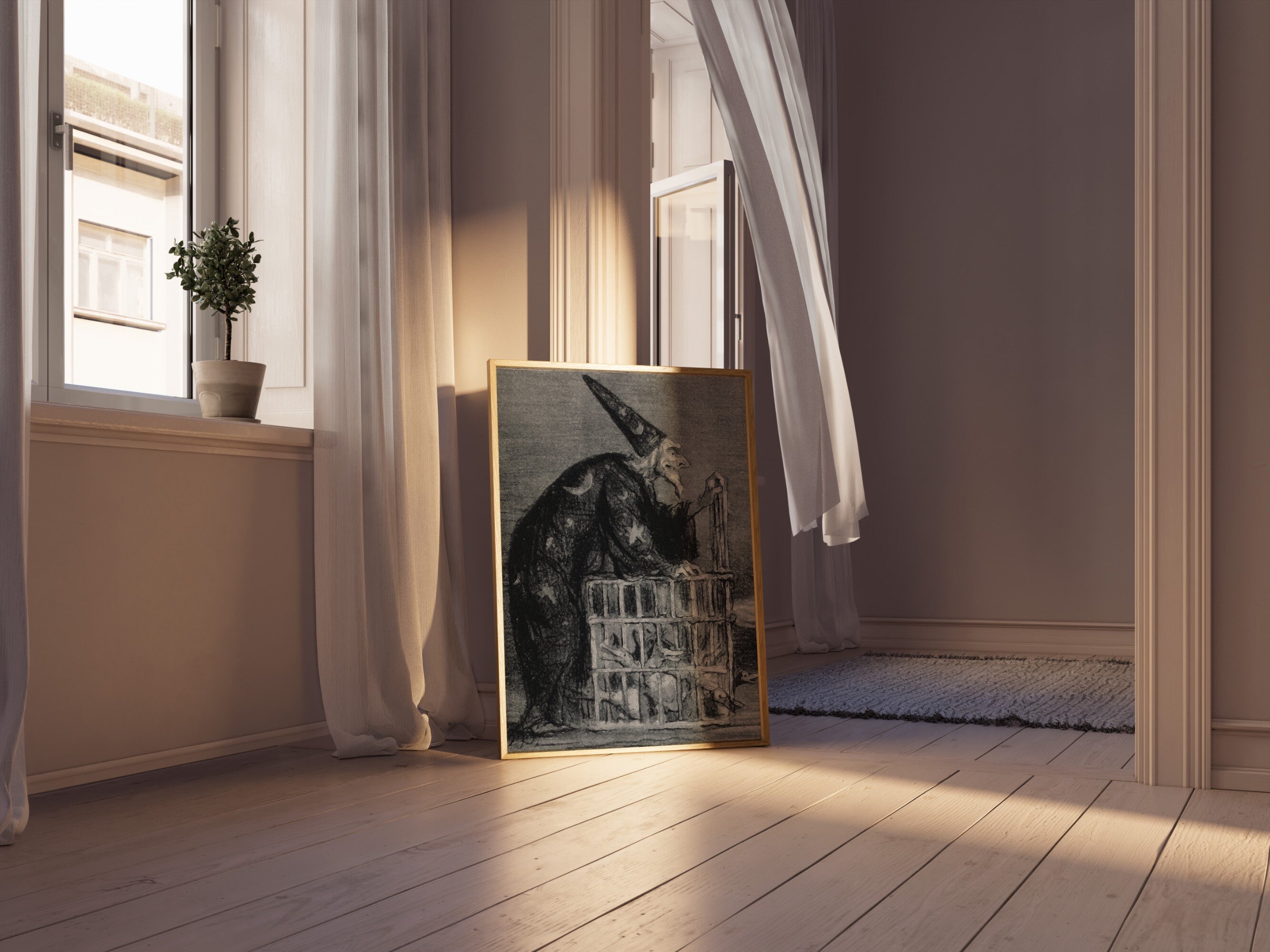 Witch With Cage Oil Painting PRINTABLE Wall Art Poster Print - Etsy