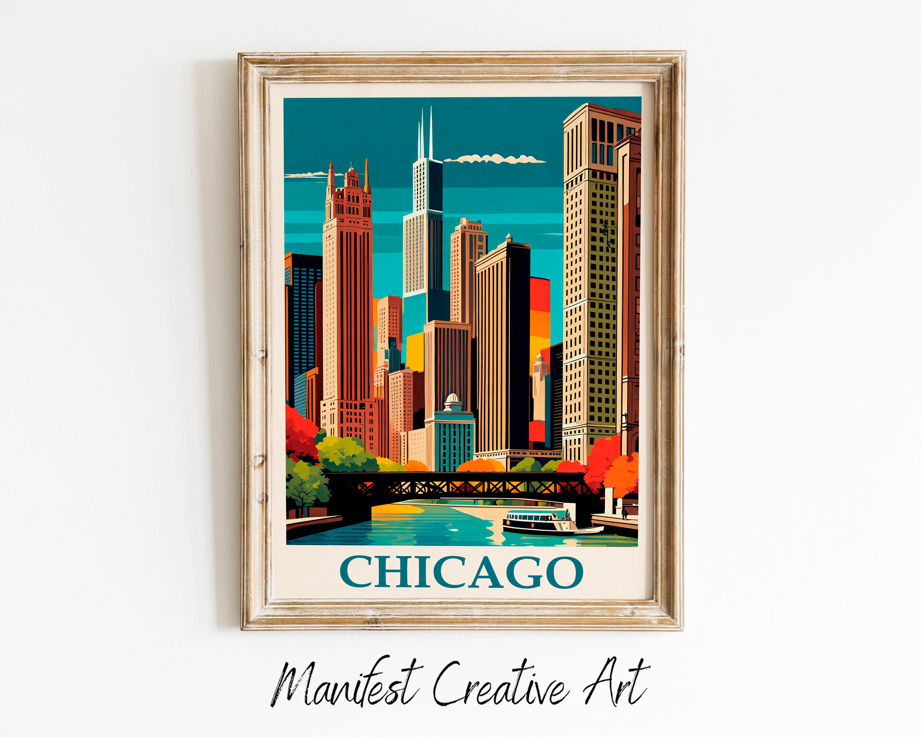 Retro Chicago Wall Art Print, Vintage Wall Art, Printable Wall Art ...