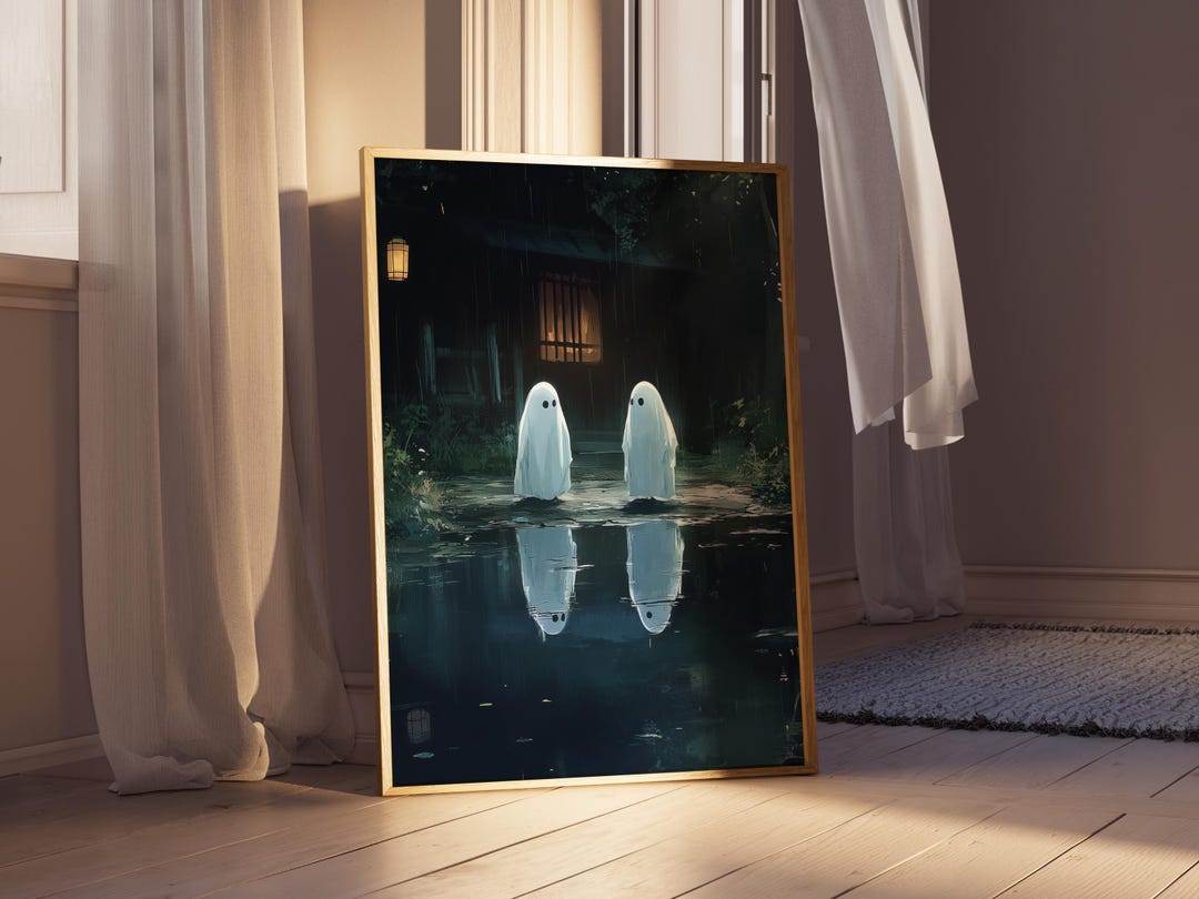 Cute Ghost Halloween Wall Art Printable Japanese Wall Art, Dark ...