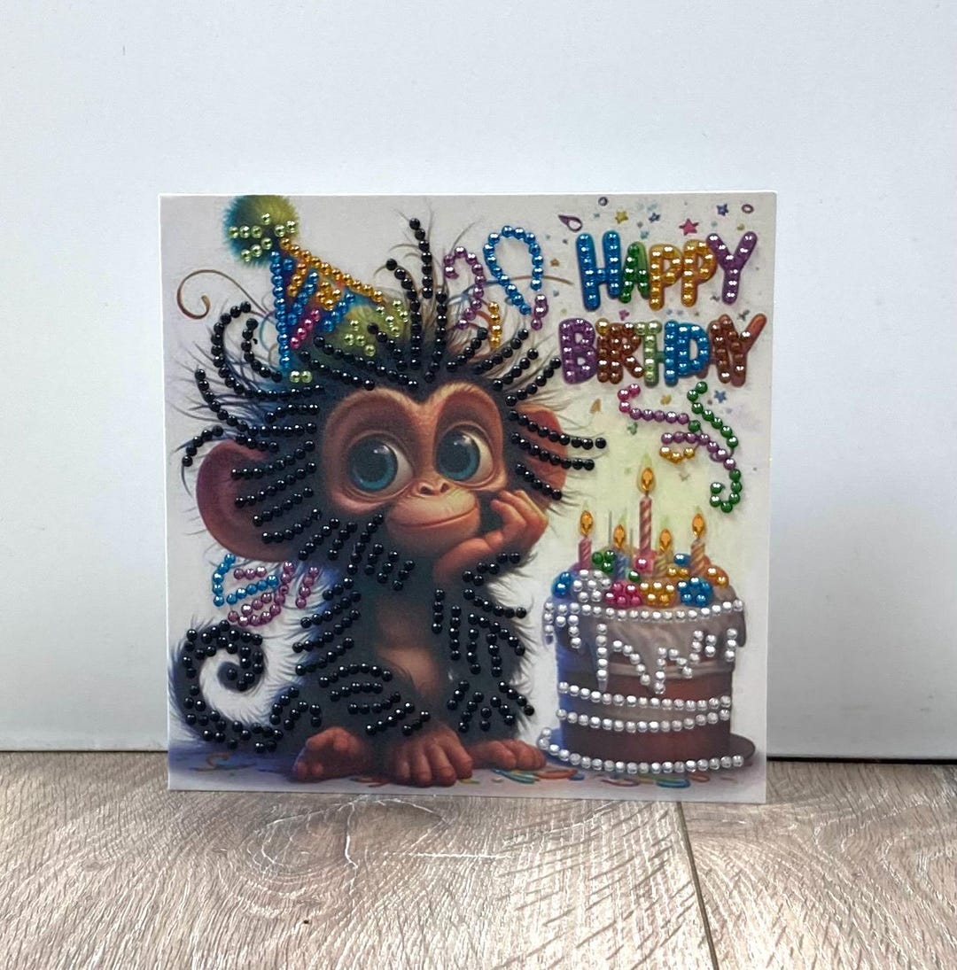 Cute Chimp Birthday Card, Monkey Happy Birthday Card, Colourful ...