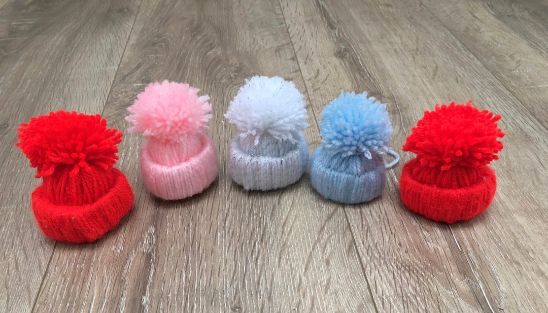 Mini Decorative Bobble Hats, Christmas Decor, Tree Hanger, Tree Ornament, Gender Reveal, Baby ...