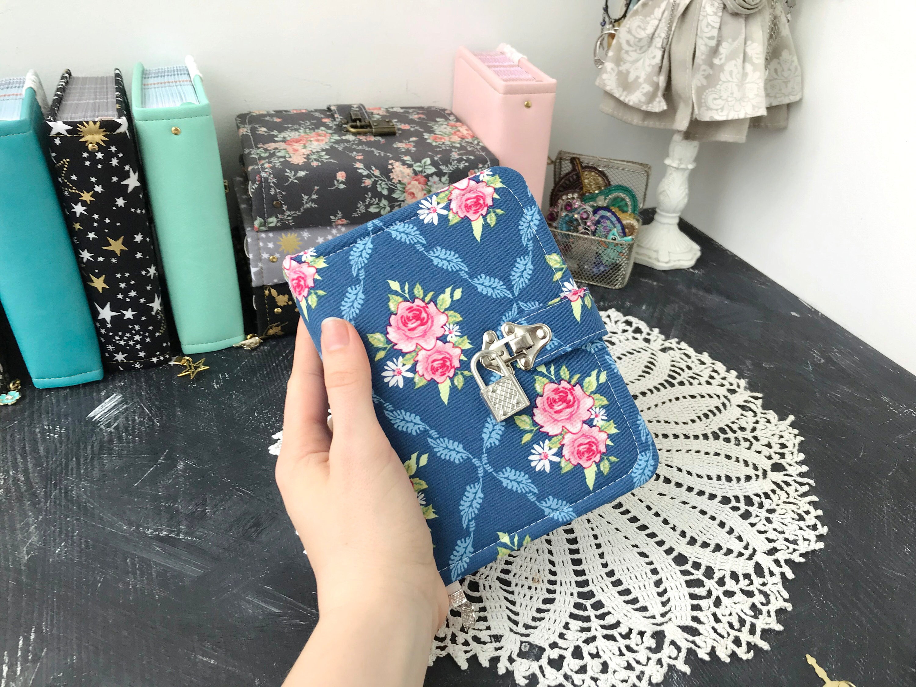 Floral diary with lock and key | Etsy