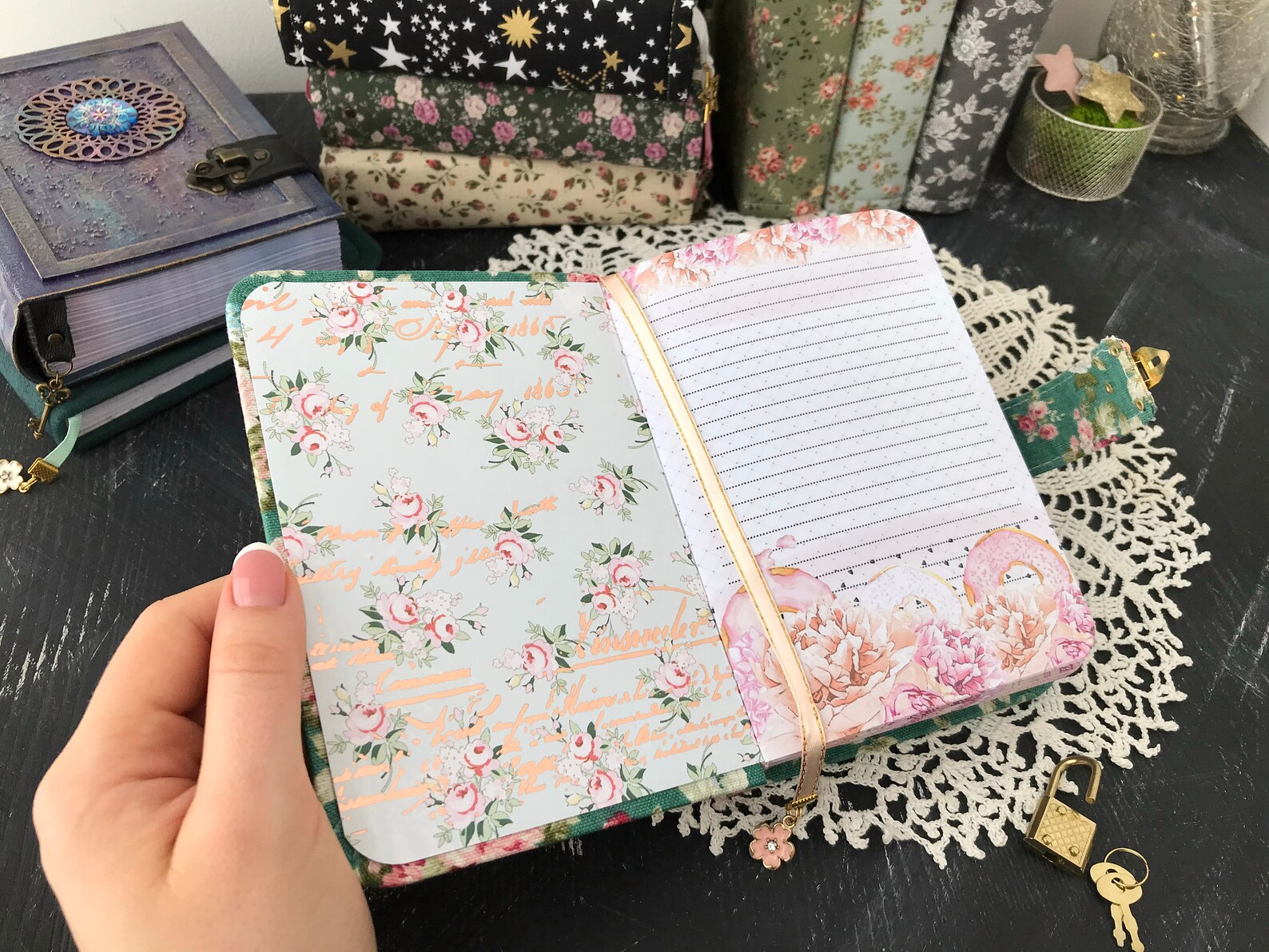 Vintage style floral diary with lock and key | Etsy