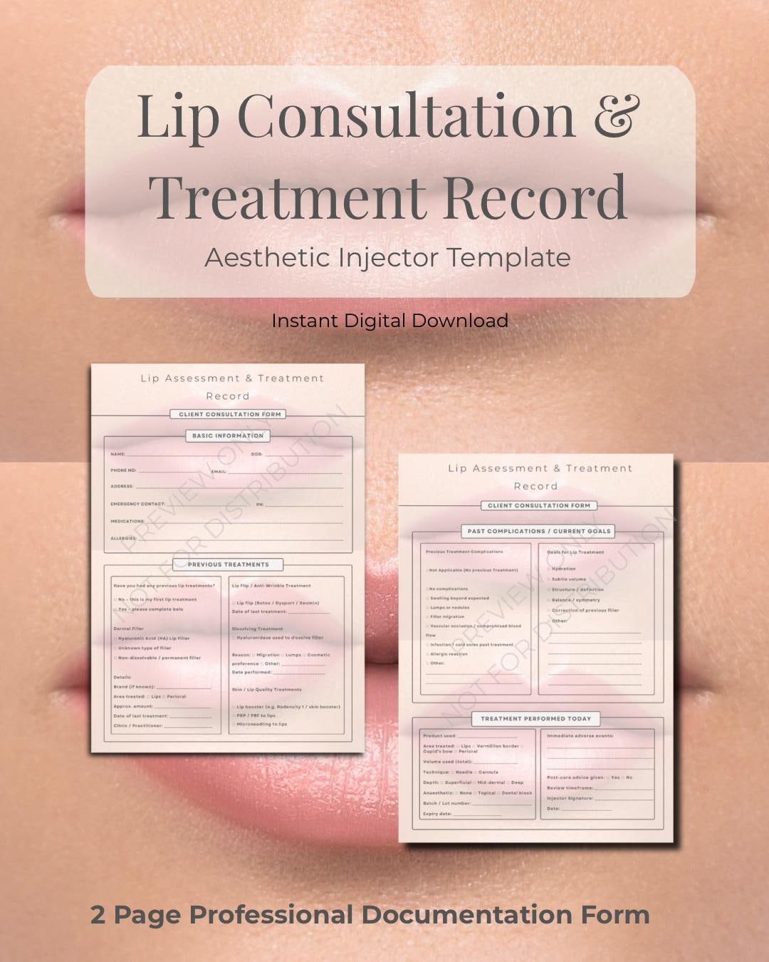 Lip Filler Consultation Form | Injector Treatment Record (PDF Download ...