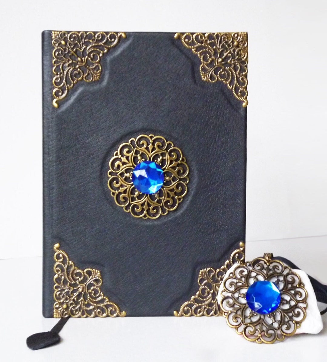 Black Journal Blue Pendant Set Wizard Book Magic Spells - Etsy