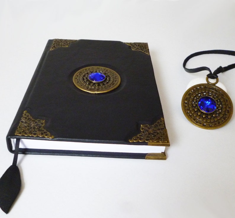 Black Journal Blue Pendant Set Wizard Book Magic Spells | Etsy