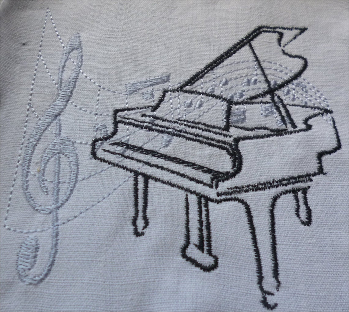 Embroidery Design of a Piano With Musical Notes in the Background, 4x4 ...