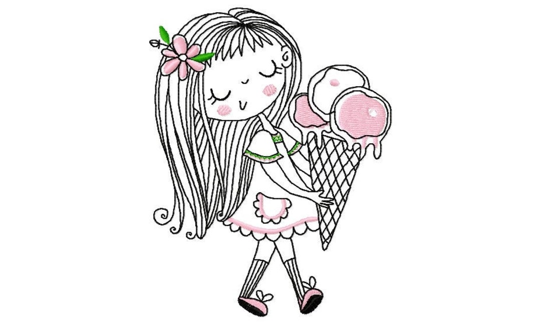 Embroidery of a Little Girl Eating Ice Cream for Embroidery Machine - Etsy