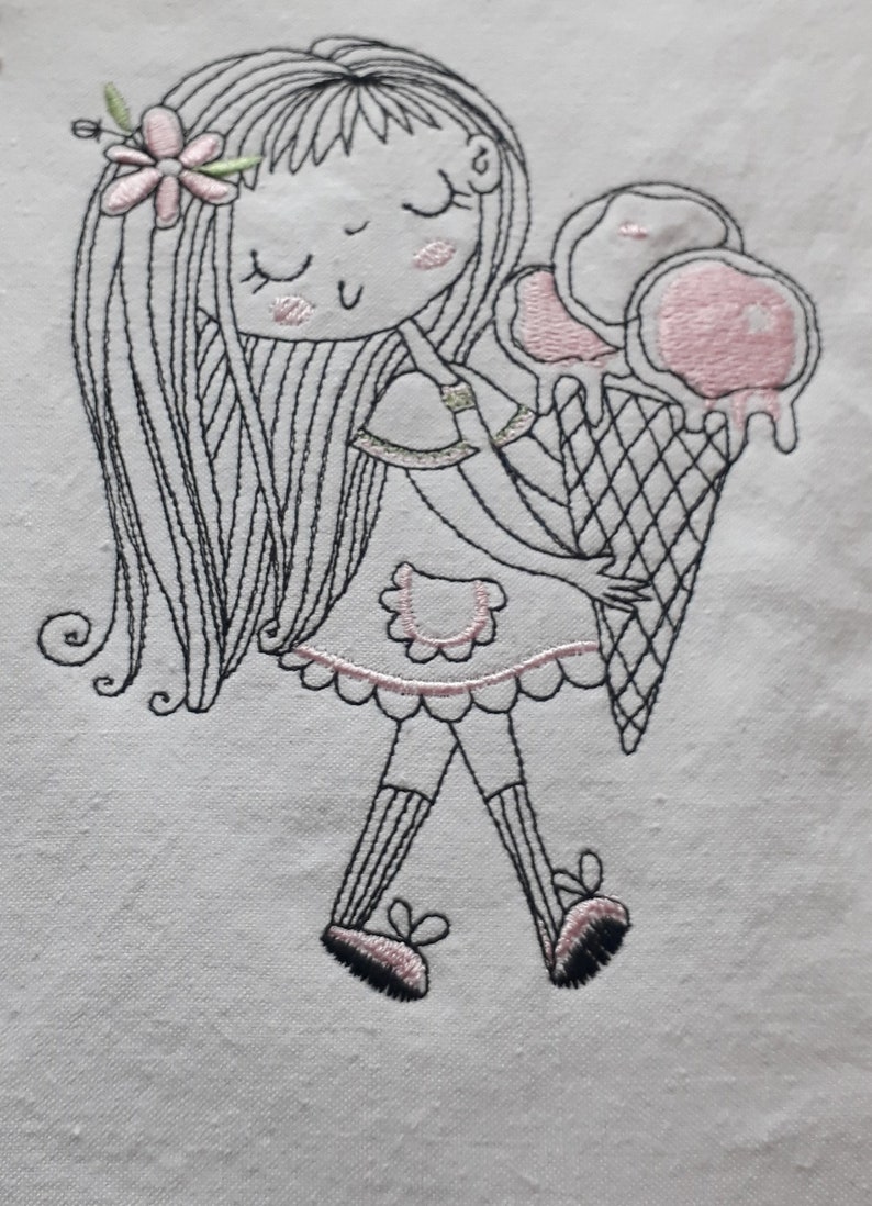 Embroidery of a Little Girl Eating Ice Cream for Embroidery Machine - Etsy