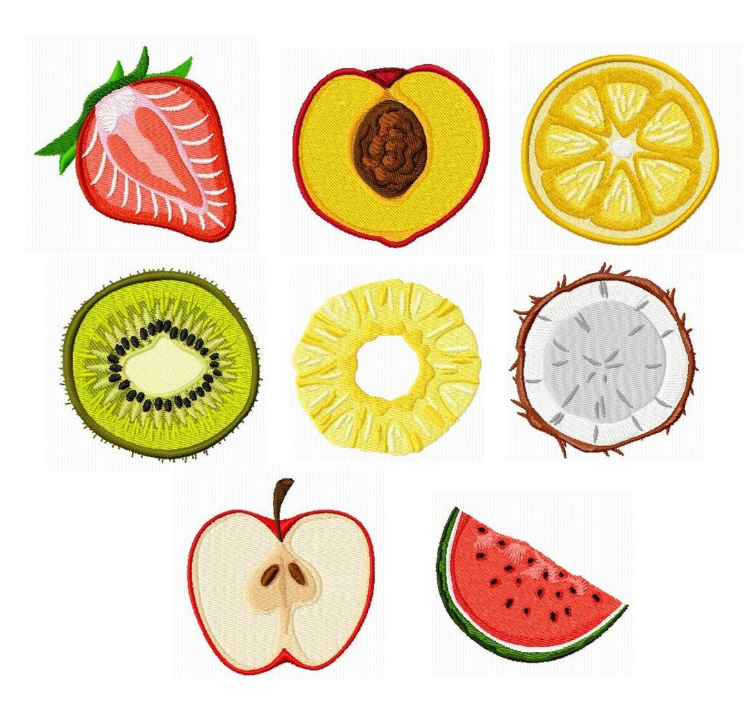 Complete Set of 8 Fruit Embroidery Designs for Embroidery Machine 4x4 ...