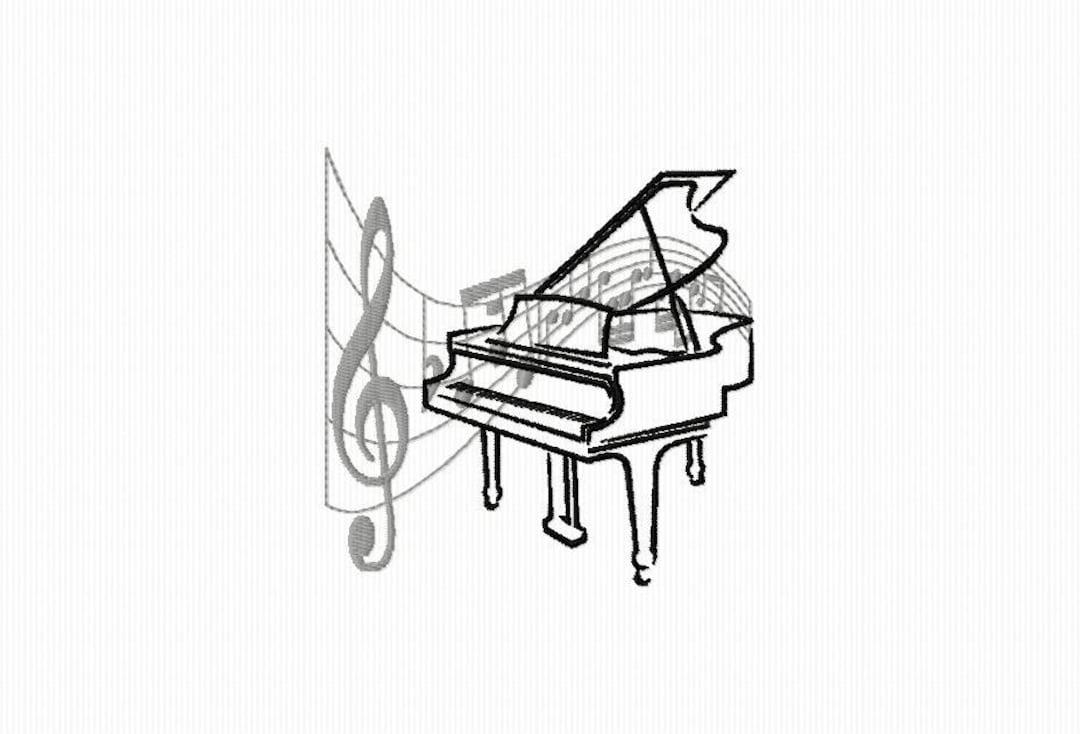 Embroidery Design of a Piano With Musical Notes in the Background, 4x4 ...