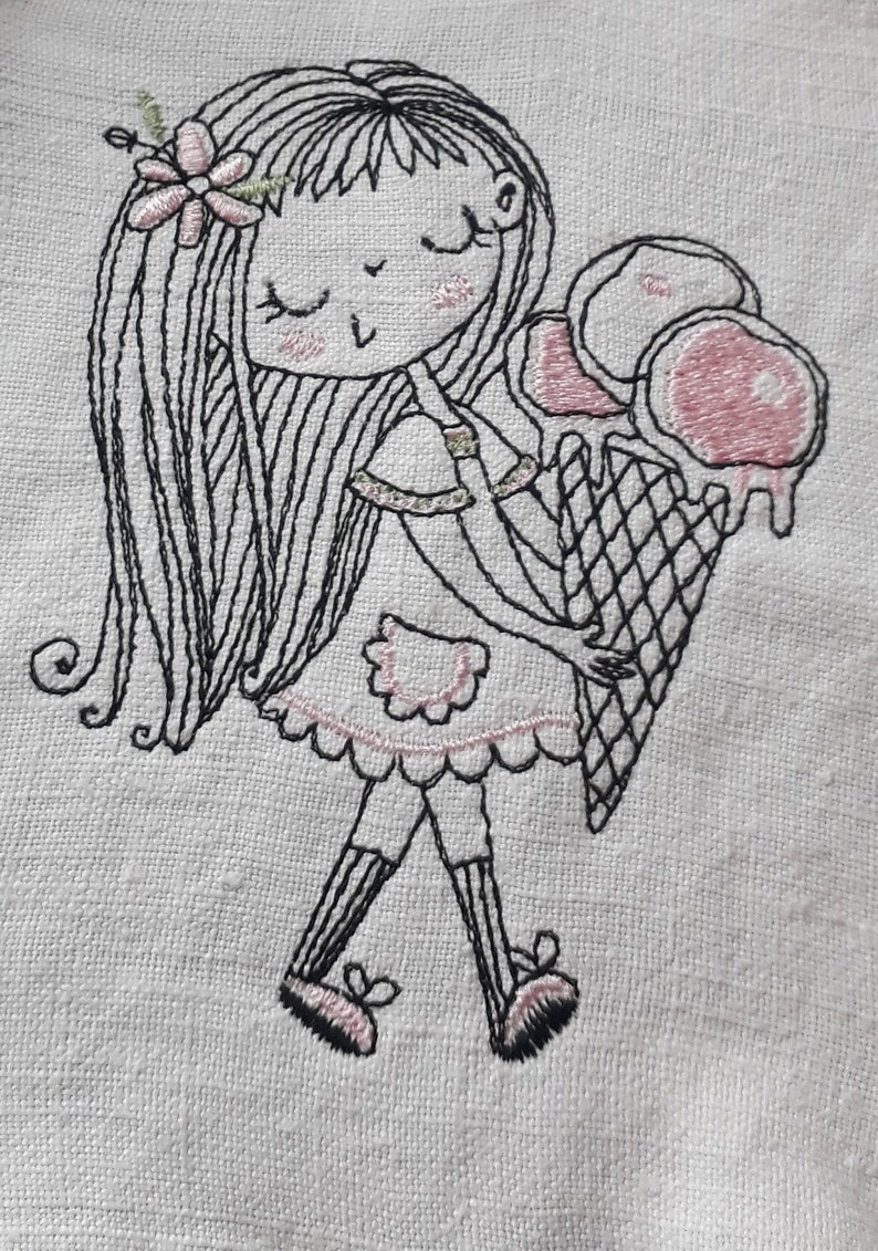Embroidery of a Little Girl Eating Ice Cream for Embroidery Machine - Etsy