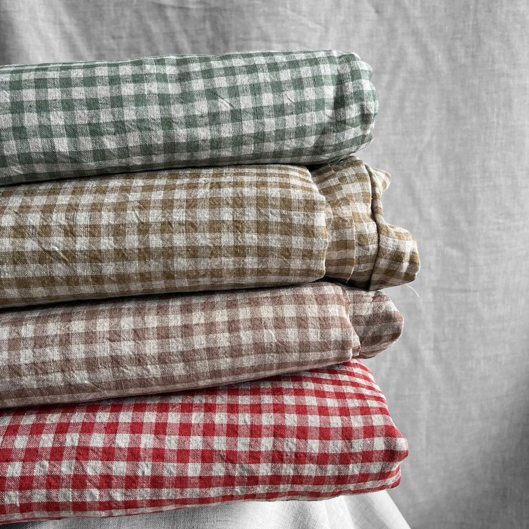 Gingham Linen, 100% Soft Linen Fabric by the Meter, Oeko-tex 100 ...