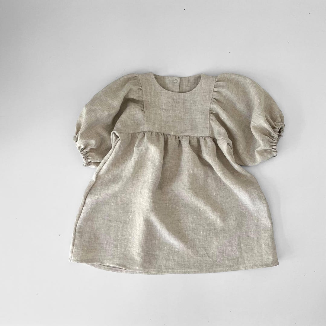 Girls Linen Dress, Puff Sleeve Linen Dress, Baby Girl Dresses, Kids ...