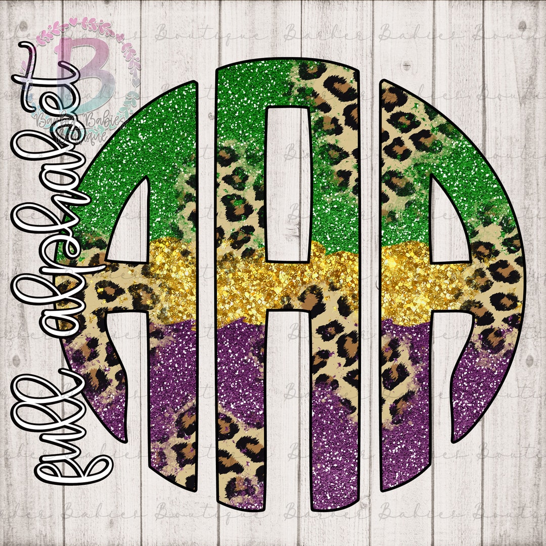 Mardi Gras Circle Monogram Set Full Alphabet 26 PNG Files Access via ...