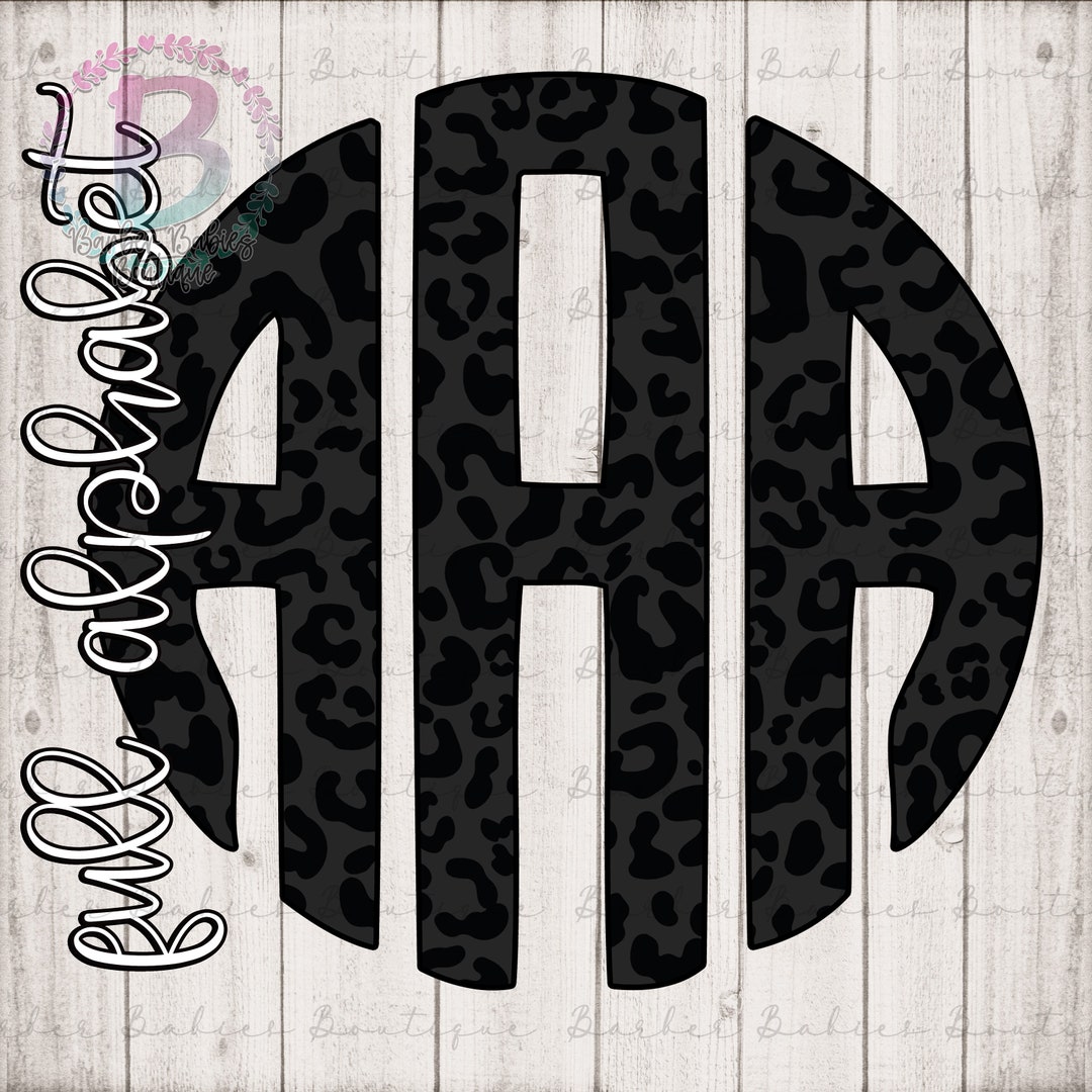 Full Alpha Set Circle Monogram Charcoal With Cheetah Black Cheetah ...