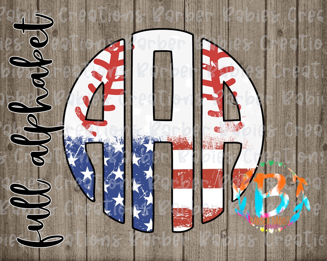 Distressed American Flag Baseball red, White & Bluecircle Monogramfull ...