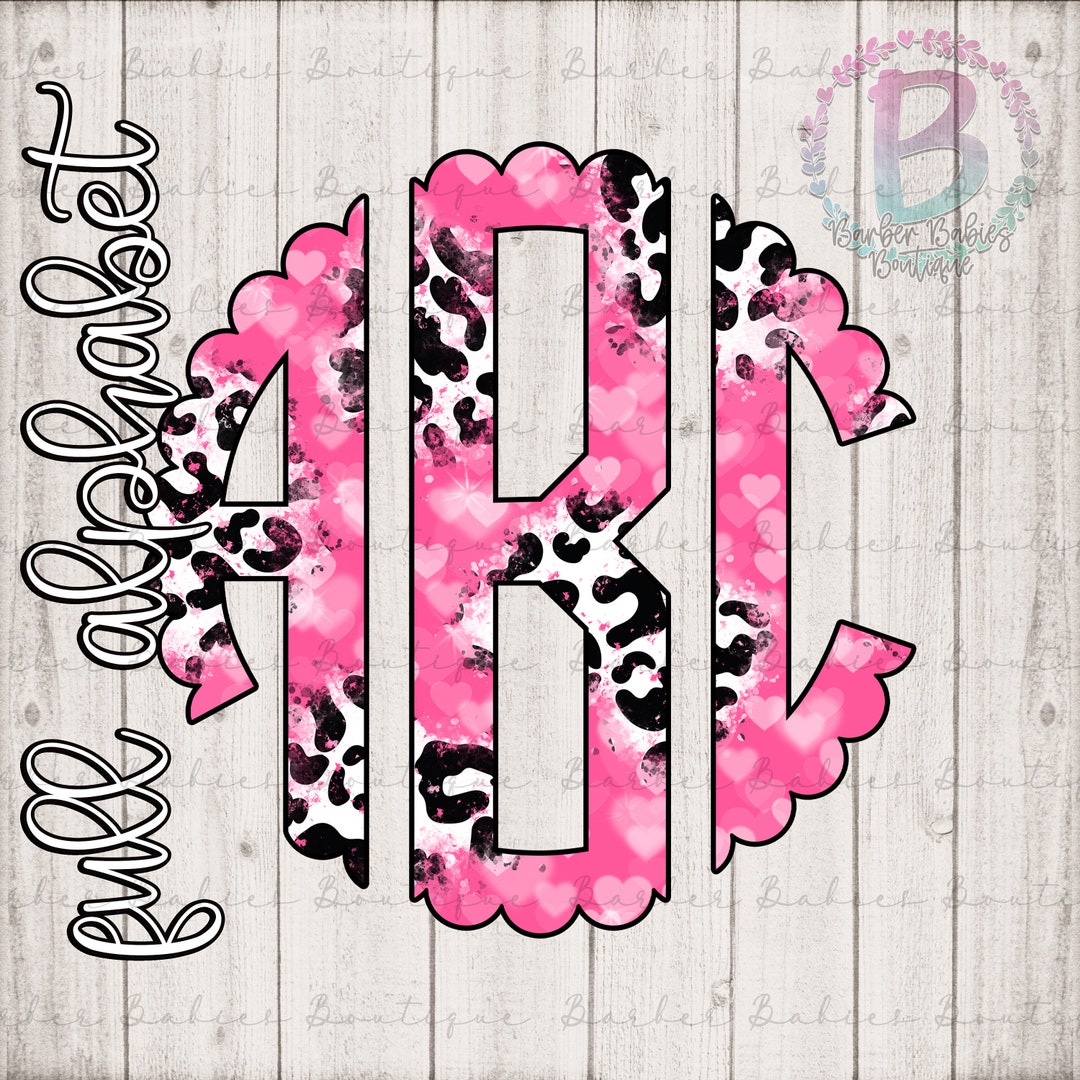 Valentine's Day Themed Monogram Set - Hot Pink and Cheetah - Scalloped ...