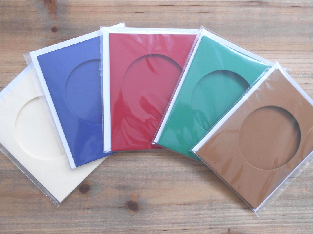 5 Small Tri-fold Aperture Card Blanks and Envelopes, Assorted Colours ...