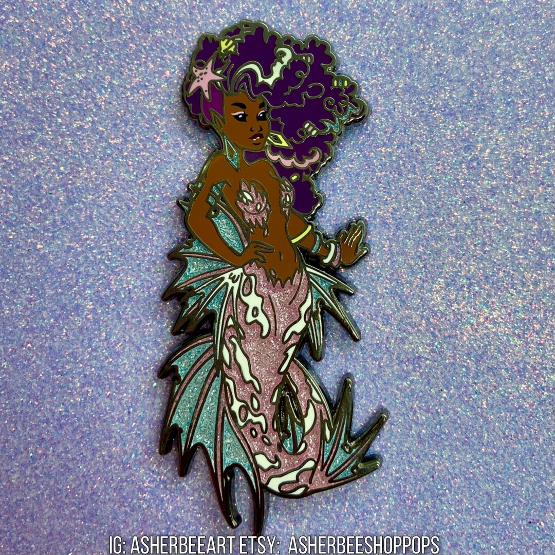 2021 3 Simone Pink and Blue Mermaid Enamel Pin the Big Pin - Etsy
