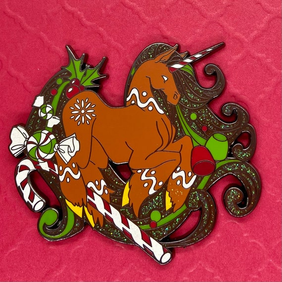 Christmas Holiday Glitter Gingerbread Unicorn Enamel Pin - Etsy